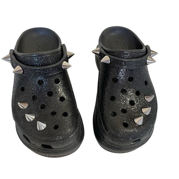 CROCS | Shoes | Crocs Classic Bae Glitter Stud Clog Black Goth Rock ...